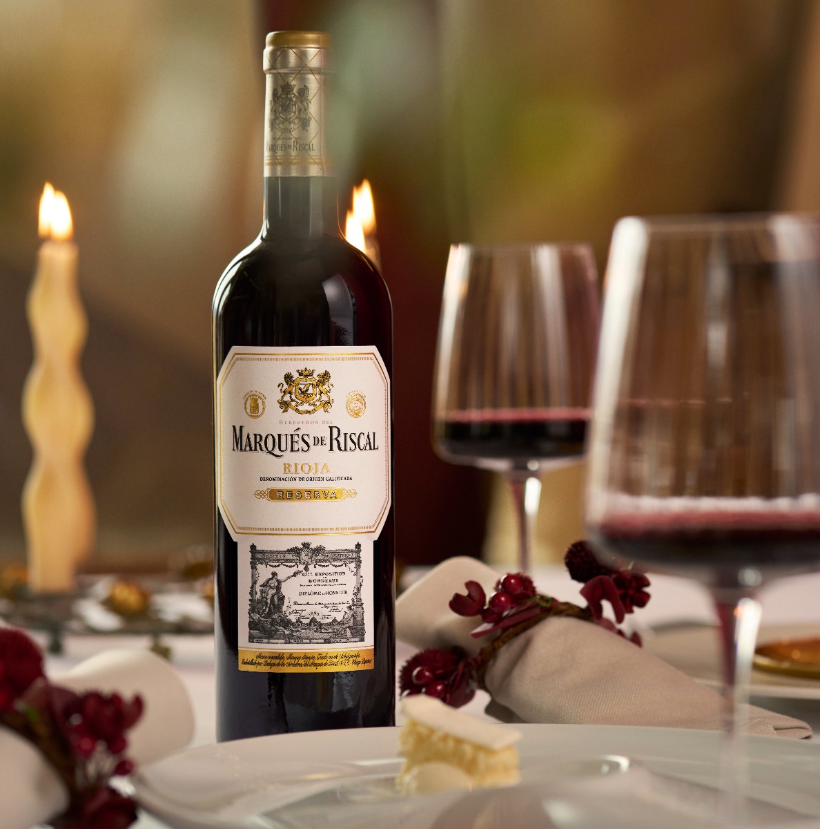 Marqués de Riscal Reserva 2020-Estuche de dos botellas y dos copas