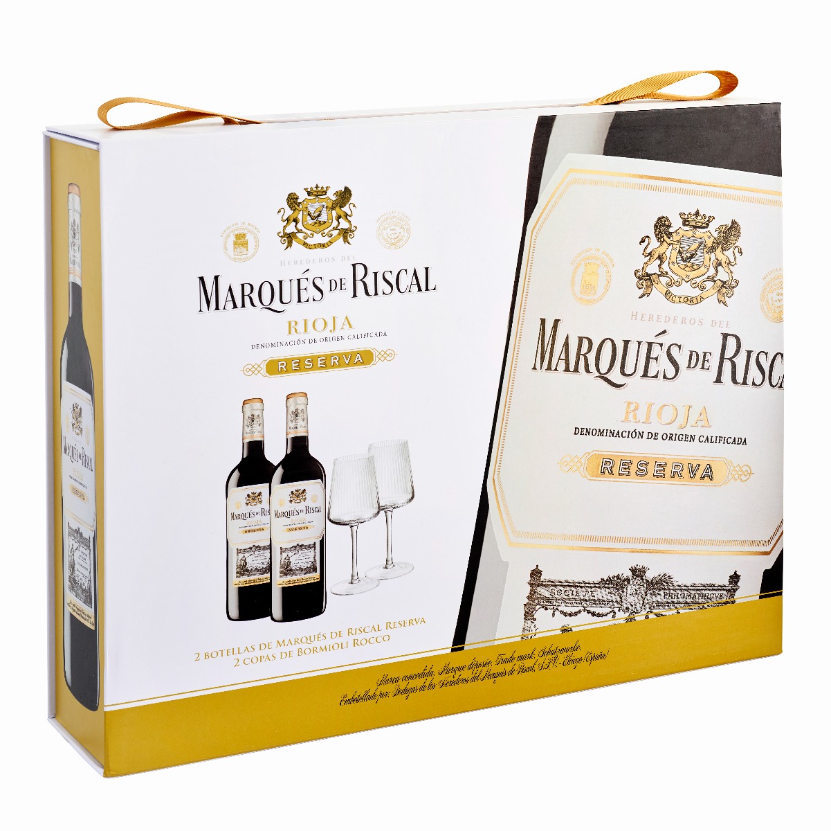 Marqués de Riscal Reserva 2020-Estuche de dos botellas y dos copas